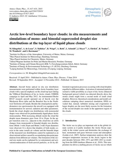 Pdf Arctic Low Level Boundary Layer Clouds In Situ Measurements And Simulations Of Mono And