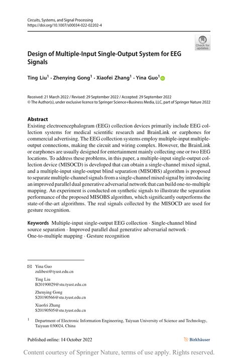 Design Of Multiple Input Single Output System For Eeg Signals