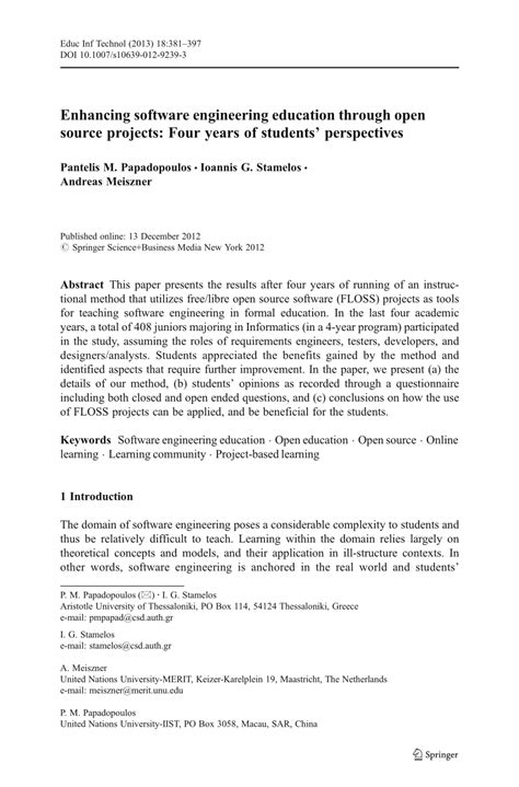 Pdf Enhancing Software Engineering Education Through Open Source Projects Four Years Of