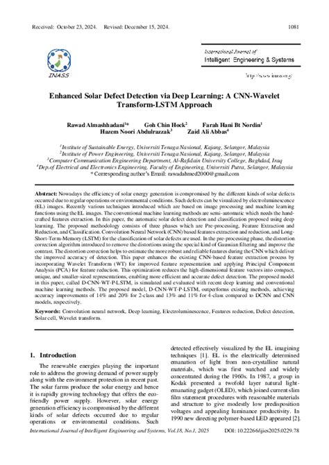 Pdf Enhanced Solar Defect Detection Via Deep Learning A Cnn Wavelet Transform Lstm Approach