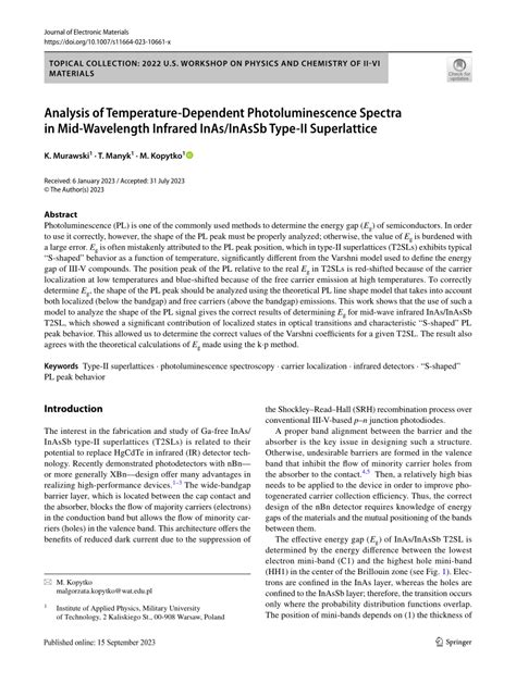Pdf Analysis Of Temperature Dependent Photoluminescence Spectra In Mid Wavelength Infrared
