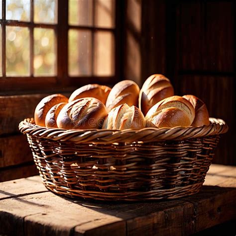 Bread Basket Assorted Selection Of Baked Buns Breads Food Stock