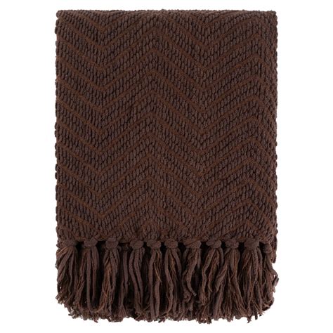 Battilo Knitted Dark Brown Sofa Throw Blanket Herringbone Design 50