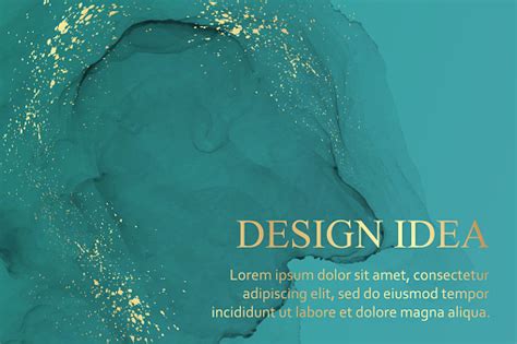 추상적 인 청록색 녹색 잉크 파도와 황금 물빛이 나는 수채화 배경 0명에 대한 스톡 벡터 아트 및 기타 이미지 0명 Rsvp 감사합니다 Istock