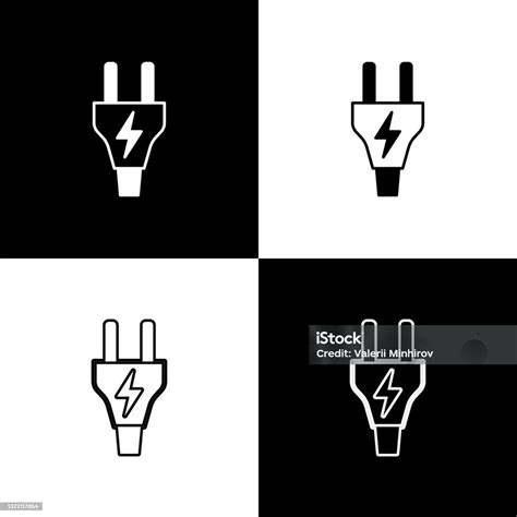 흑백 배경에 격리된 전기 플러그 아이콘을 설정합니다 전기의 연결 및 단절의 개념 벡터 0명에 대한 스톡 벡터 아트 및 기타