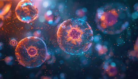 Colorful Microscopic View Of Cells Under A Light Source In A Dark Environment Stock Image