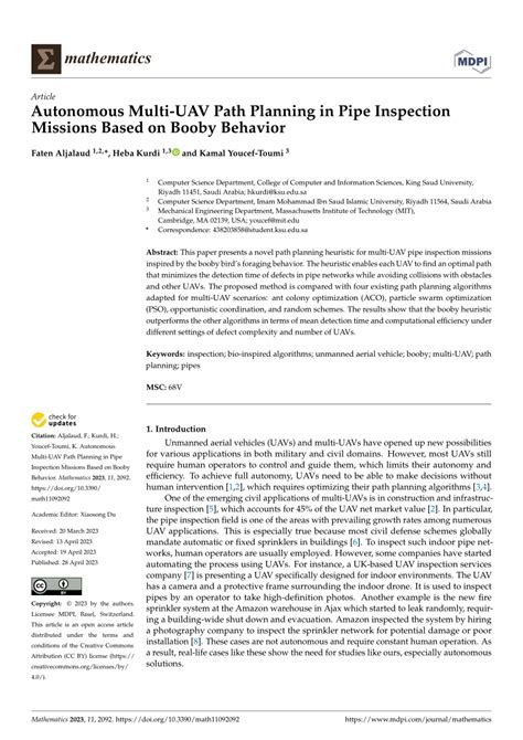 pdf autonomous multi uav path planning in pipe inspection missions