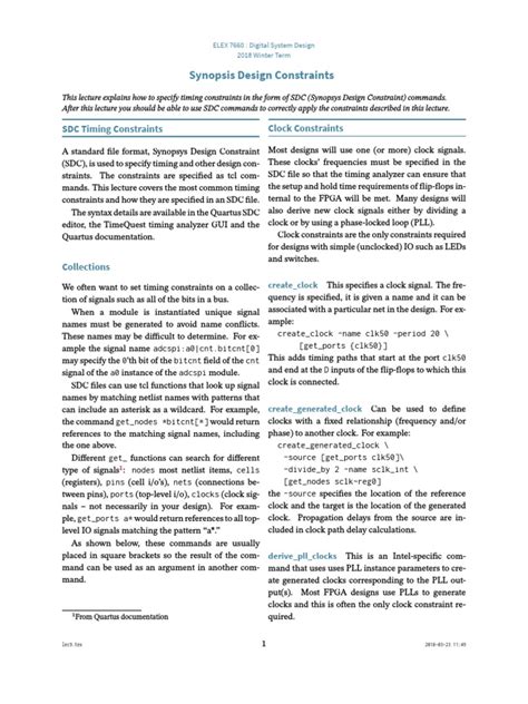 synopsis design constraints sdc timing constraints clock constraints