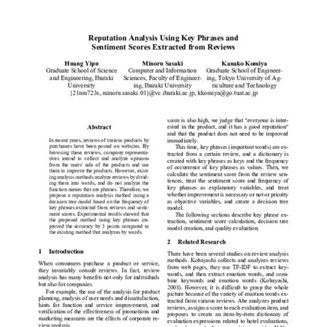 Reputation Analysis Using Key Phrases And Sentiment Scores Extracted