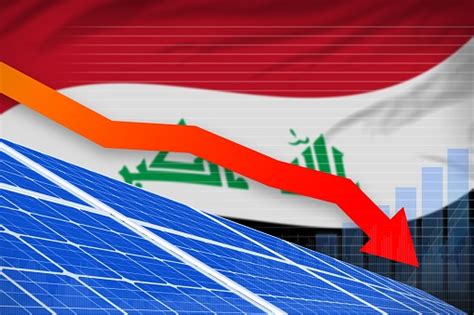 이라크 태양 에너지 파워 하강 차트 화살표 아래로대체 자연 에너지 산업 그림 3d 일러스트레이션 0명에 대한 스톡 사진 및 기타