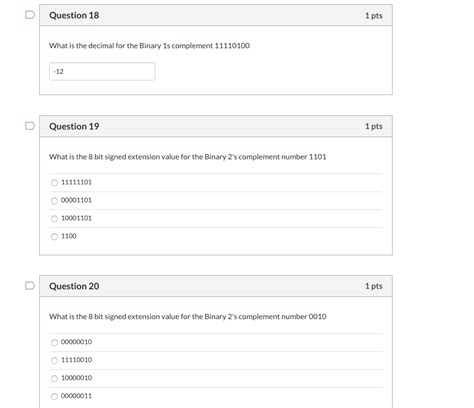 Solved Question 18 1 Pts What Is The Decimal For The Binary