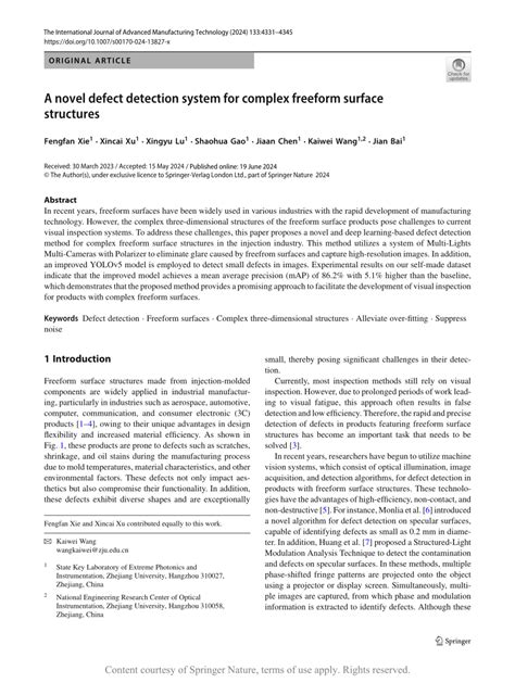A Novel Defect Detection System For Complex Freeform Surface Structures