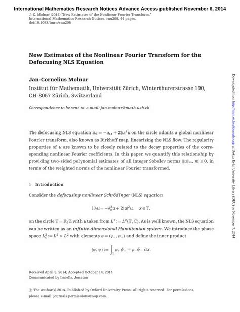 Pdf New Estimates Of The Nonlinear Fourier Transform For The