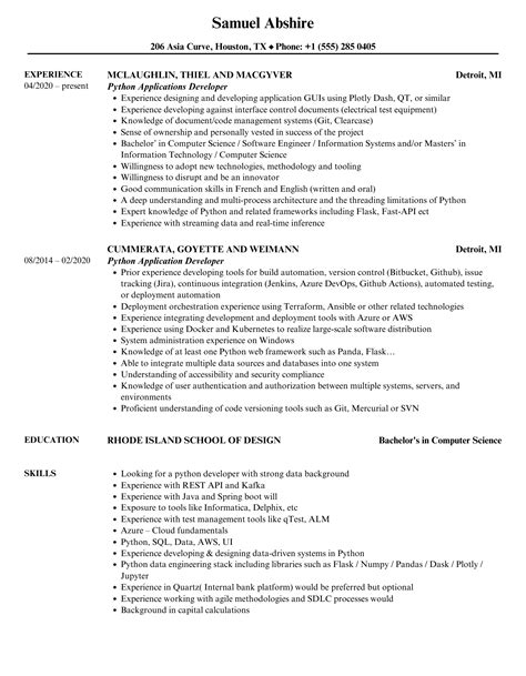 Python Resume Samples Velvet Jobs