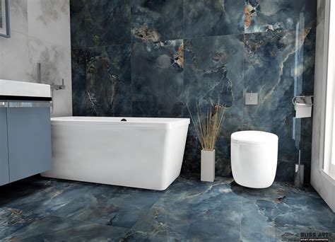 Amenajare Baie Cu Gresie Albastra Lucioasa Tip Onix