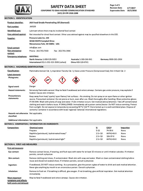 Msds Jax Food Grade Penetrating Oil Aerosol Sds 020717