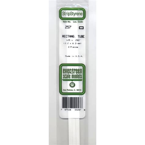 Evergreen 00257 Styrene Rectangular Tube 0125 X 0250 X 14in 32mm X