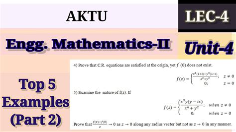 Lec 4 Unit4 Examples Based Upon C R Equations Part 2 Complex