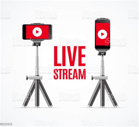 현실적인 상세한 3d 전화와 라이브 스트림 개념 벡터 삼각대에 대한 스톡 벡터 아트 및 기타 이미지 삼각대 휴대전화 3차원 형태 Istock