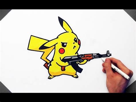 How To Draw Pikachu With A Gun
