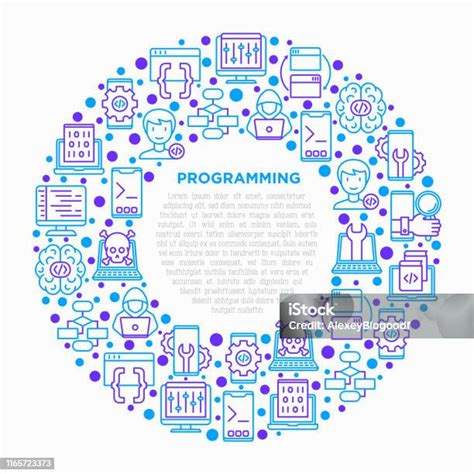 Programming Concept In Circle With Thin Line Icons Developer Code