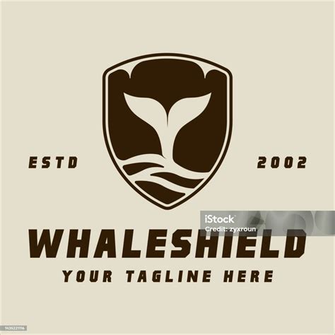방패 기호 빈티지 벡터 일러스트 레이 션 템플릿 아이콘 그래픽 디자인의 고래 꼬리 자연 해양 개념에 대한 혹등 기호 또는 상징 개념에 대한 스톡 벡터 아트 및 기타 이미지