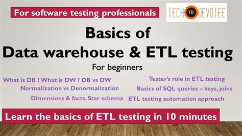 Basics Of Data Warehouse And Etl Testing Youtube