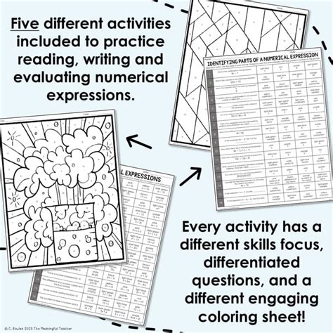Reading Writing And Evaluating Numerical Expressions Color By Number Worksheets