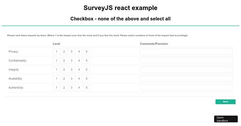 Survey React Examples Codesandbox