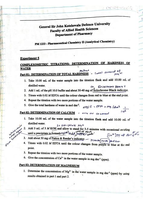solution complexation titration determination of hardness of water