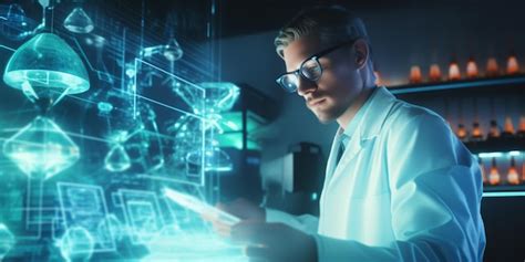 Premium Photo Scientist In A Futuristic Laboratory Doing Research Using Augmented Reality