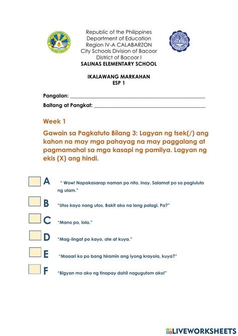 Worksheet Tungkol Sa Pagpapakita Gawain Ng Isang Pami