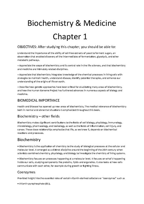 Biochemistry Chapter Biochemistry Medicine Chapter OBJECTIVES After Studying This Studocu
