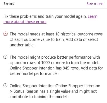 预测模型训练错误和警告 AI Builder Microsoft Learn