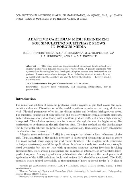 Pdf Adaptive Cartesian Mesh Refinement For Simulating Multiphase Lows In Porous Media