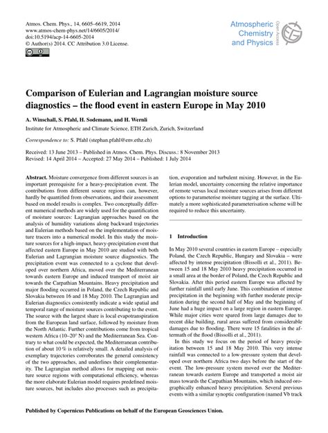 Pdf Comparison Of Eulerian And Lagrangian Moisture Source Diagnostics The Flood Event In