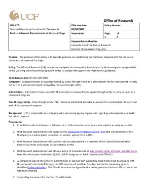 Fillable Online Standard Operating Procedure For Subawards Fax Email
