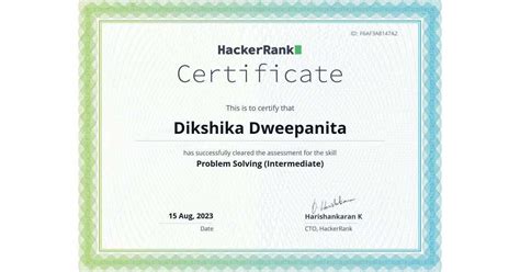 Dikshika Dweepanita On Linkedin Hackerrank Skill Certificate