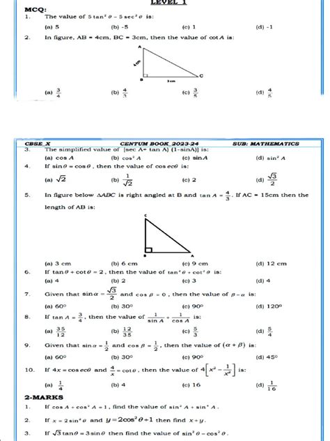 G10 Math Trigonometry Lesson End Test Question Paper Pdf