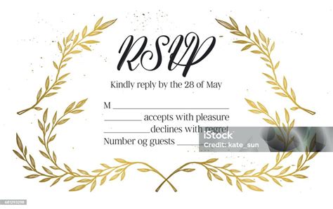 손으로 그린된 벡터 일러스트 레이 션결혼식 초대 Rsvp와 빈티지 하 고 더러워진 많아요 골드 식물 잎 초대장 인사말 카드 블로그 포스터 등에 대 한 완벽 한 월계수에 대한