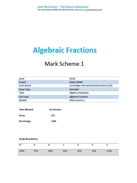 23 1 Algebraic Fractions Cie Igcse Maths 0580 Ext Theory Ms Pdf