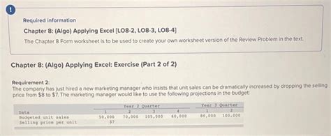 Solved Required Information Chapter 8 Algo Applying Excel