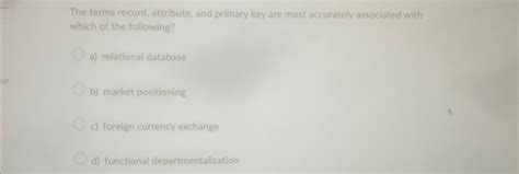 Solved The Terms Record Attribute And Primary Key Are Most