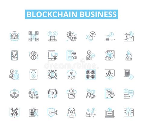 blockchain business linear icons set decentralization cryptocurrency
