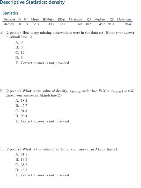 Solved Descriptive Statistics Density Statistics Variable N
