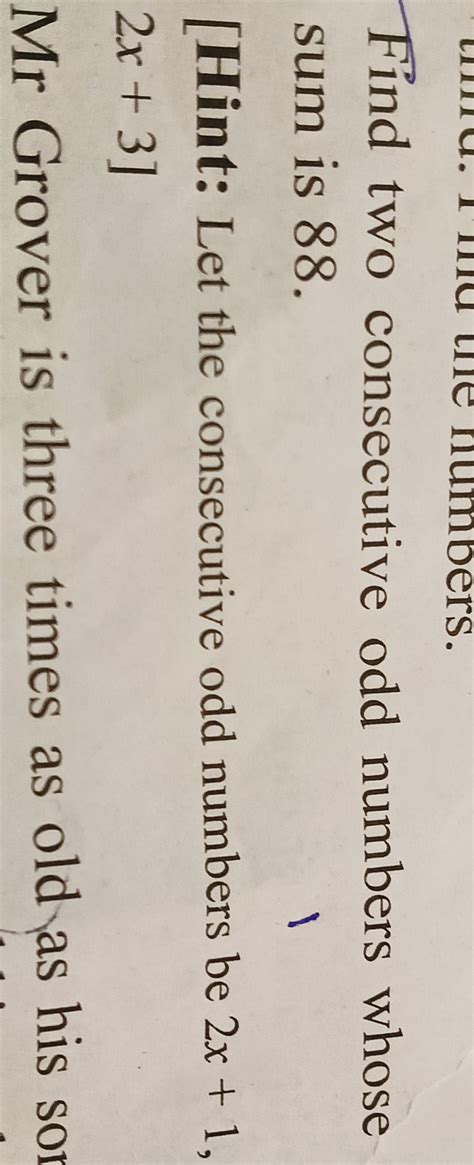 find two consecutive odd numbers whose sum is 88 [hint let the consecu