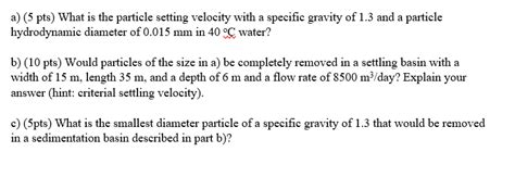 solved a 5pts what is the particle setting velocity with