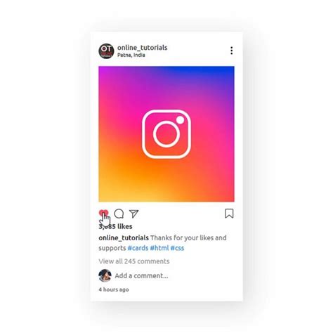 Online Tutorials Cloning Instagram Website Post Card Using Html Css