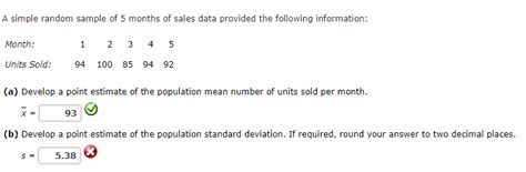 Solved A Simple Random Sample Of Months Of Sales Data Chegg