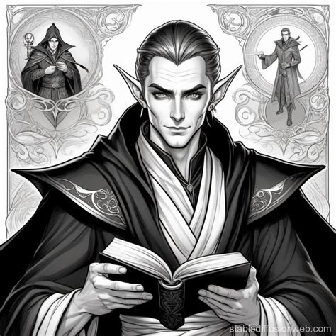 Male High Elf Wearing Crescent Glasses And Flowing Robe With Ancient